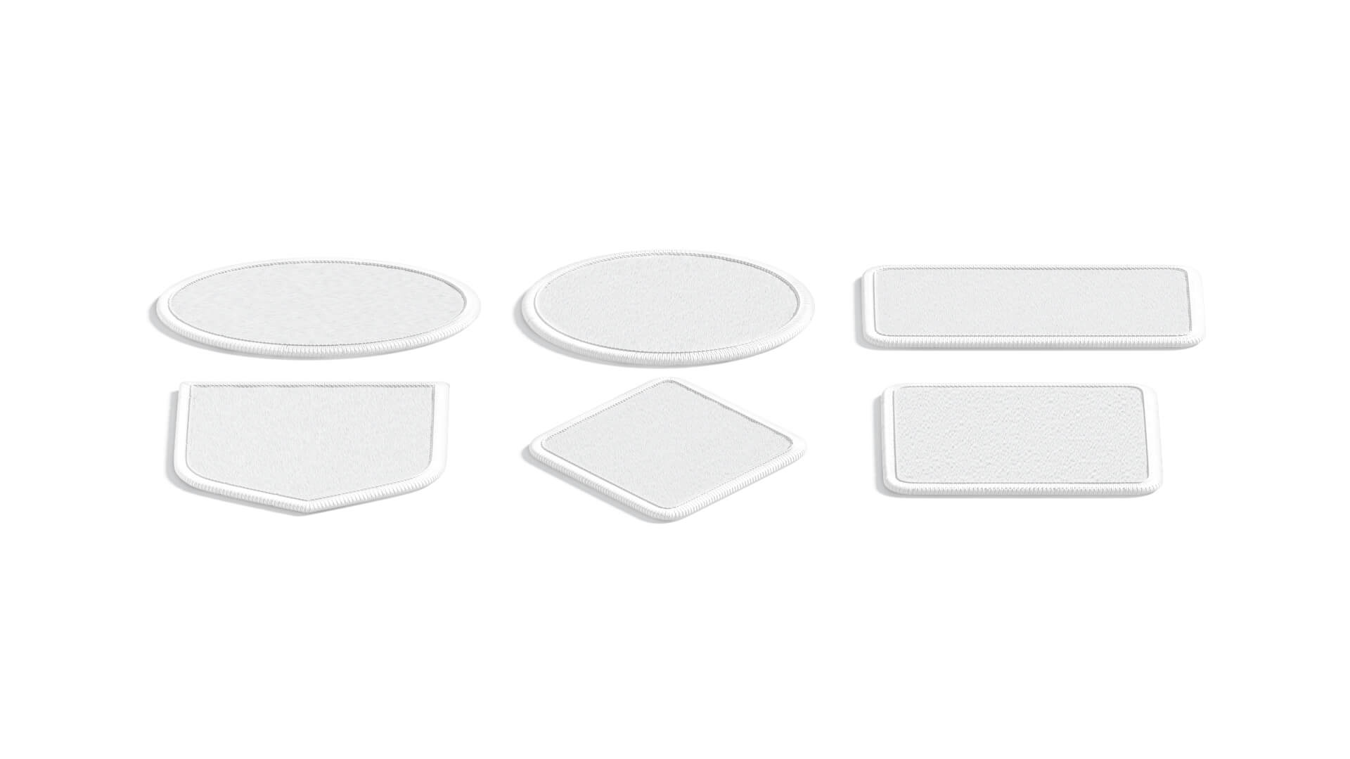 White Embroidered Patch Set - 6 Shapes Lying Badges 3D Model by rebrandy