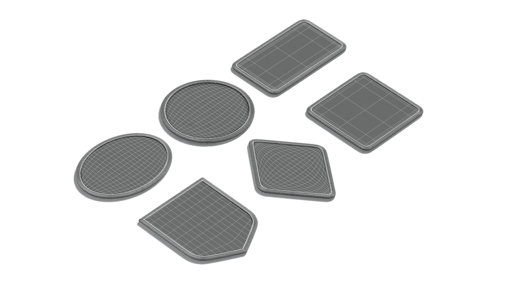 White Embroidered Patch Set - 6 Shapes Lying Badges 3D Model by rebrandy