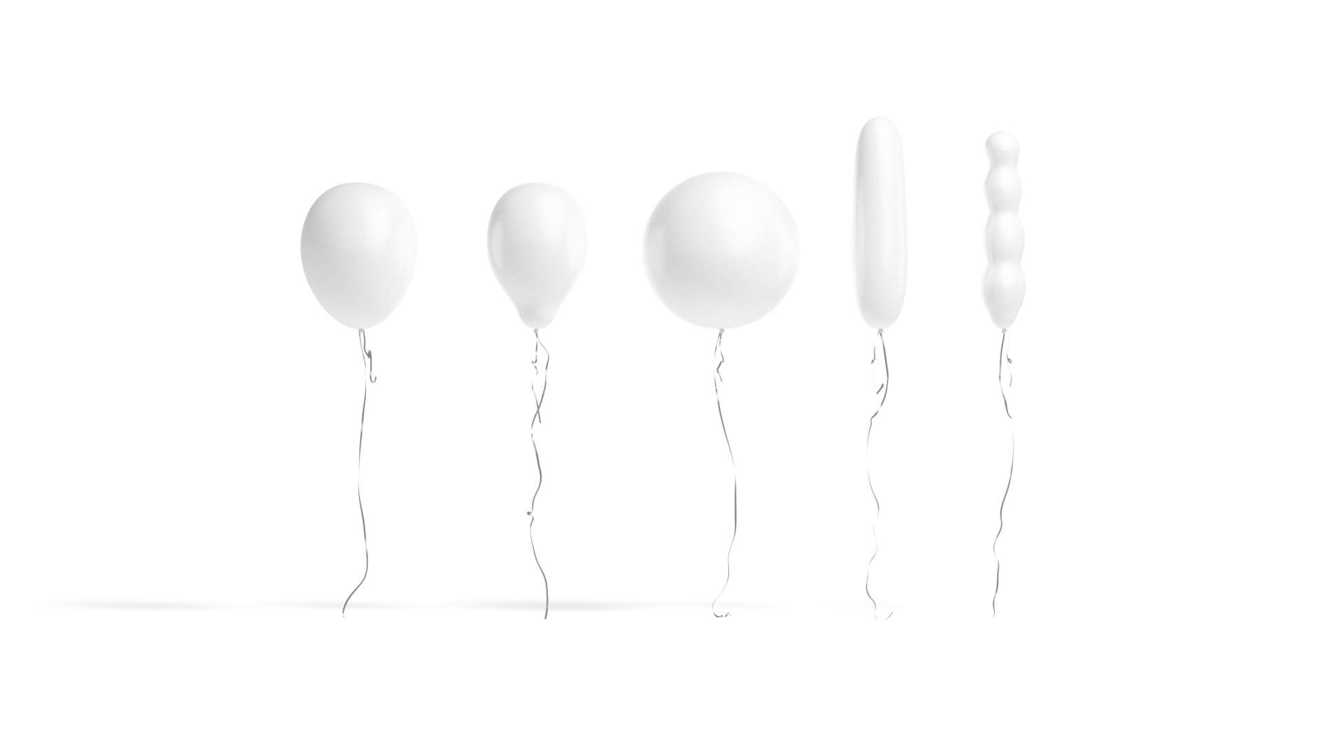 White Helium Balloons Set - 5 Foil Gift Balloon Shapes 3D Model by rebrandy