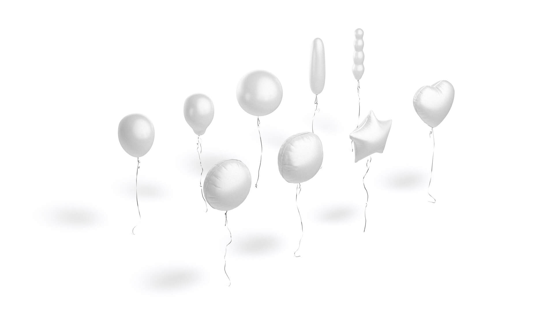 White Helium Balloons Set 9 Foil Gift Balloon Shapes - 3D Model by rebrandy