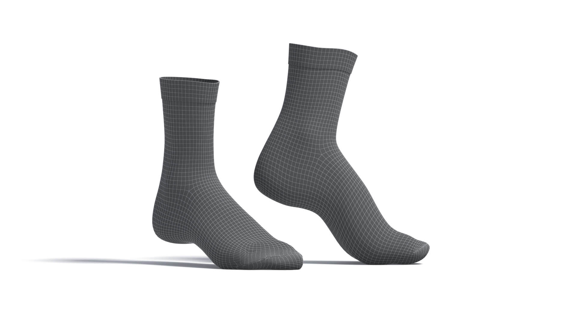 White Long Socks Stand on Tiptoe - Fabric Sox Pair 3D Model by rebrandy