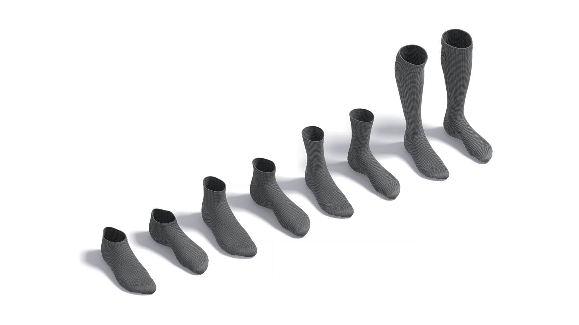 White Socks Pair Different Shapes - Fabric Sox 3D Model by rebrandy