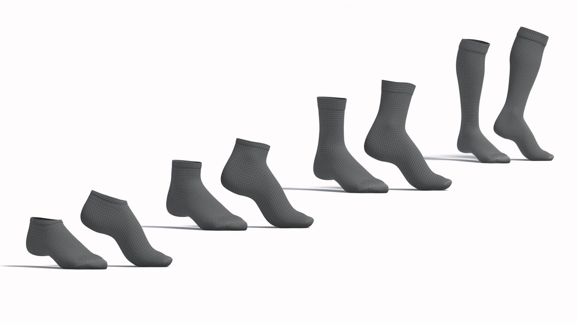 White Socks Pair on Tiptoe Different Shapes - Fabric Sox 3D Model by ...