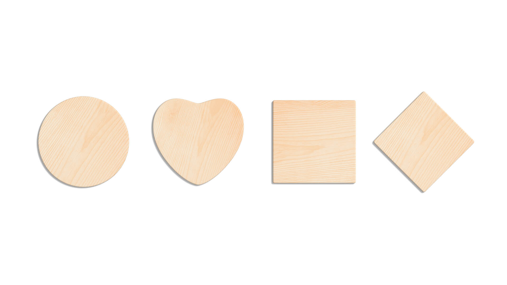 Wood Plate 4 Types - Round Square Rhombus Heart Wooden Board 3D Model ...