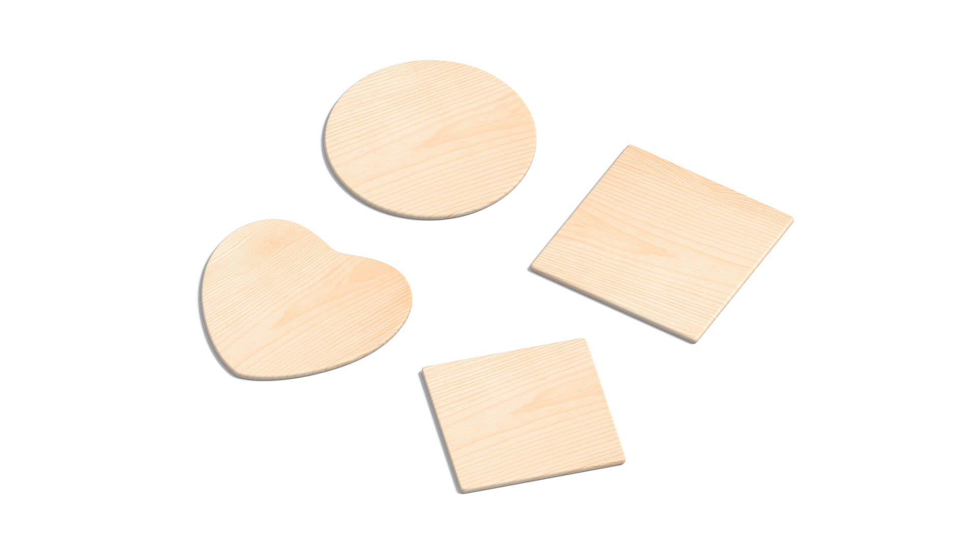 Wood Plate 4 Types - Round Square Rhombus Heart Wooden Board 3D Model ...