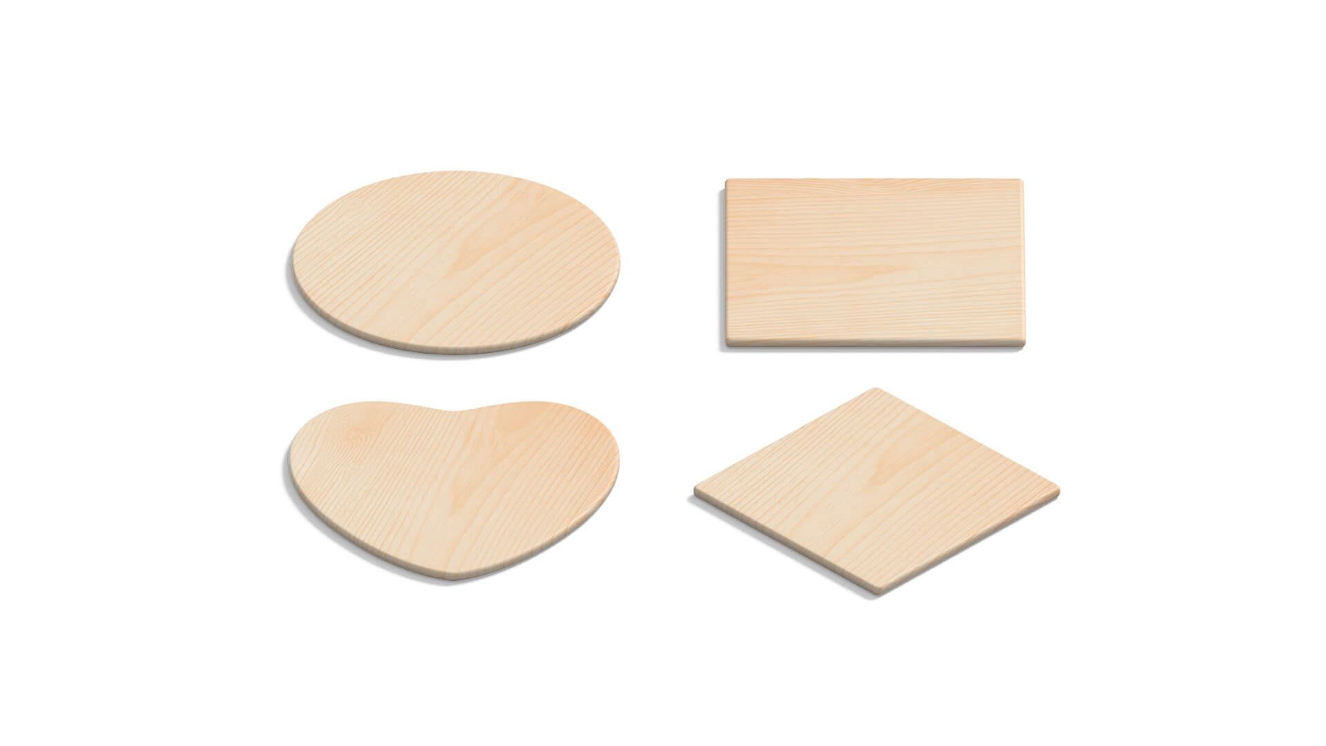 Wood Plate 4 Types - Round Square Rhombus Heart Wooden Board 3D Model ...