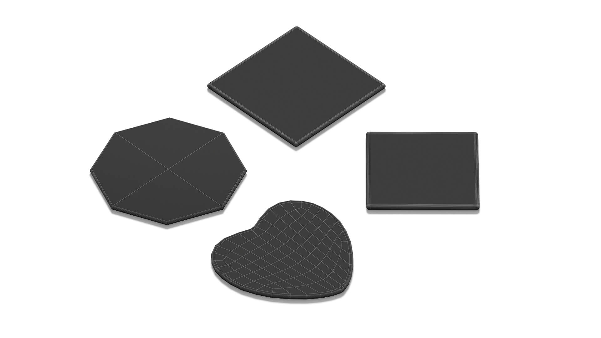 Wood Plate 4 Types - Round Square Rhombus Heart Wooden Board 3D Model ...