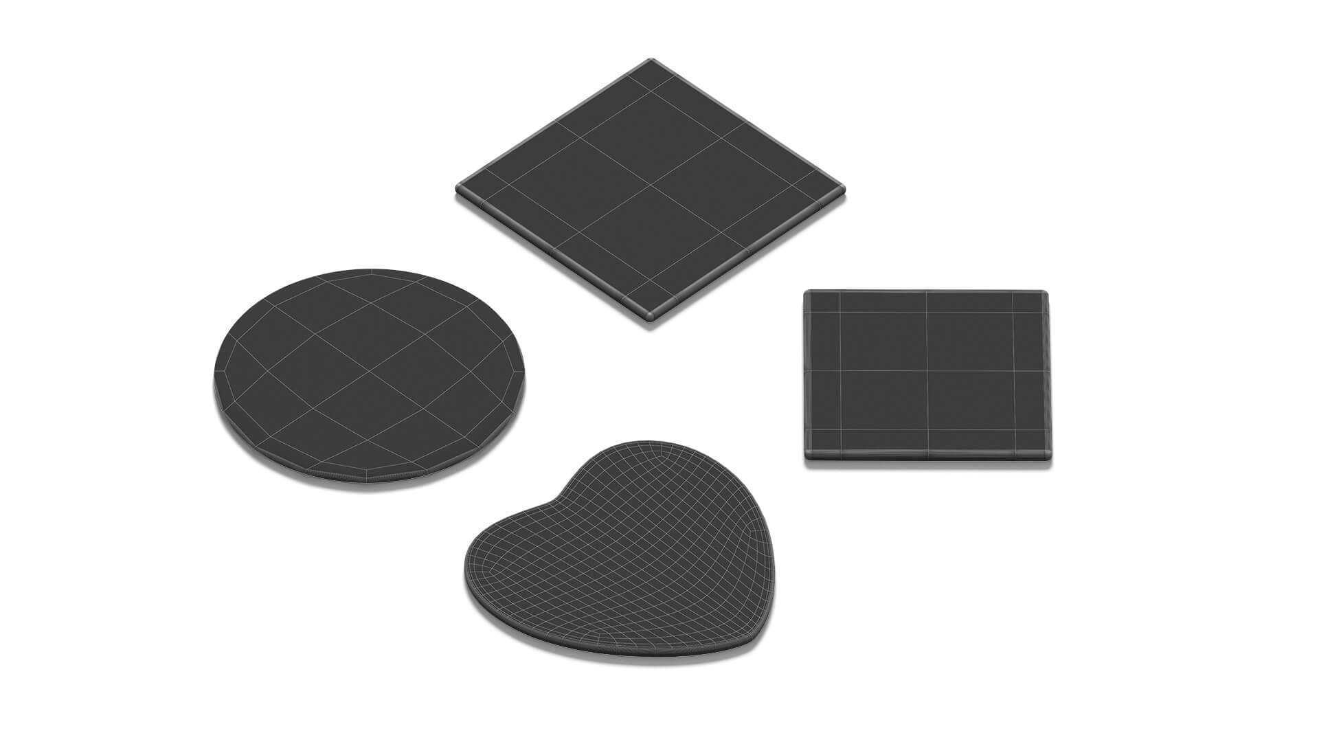 Wood Plate 4 Types - Round Square Rhombus Heart Wooden Board 3D Model ...