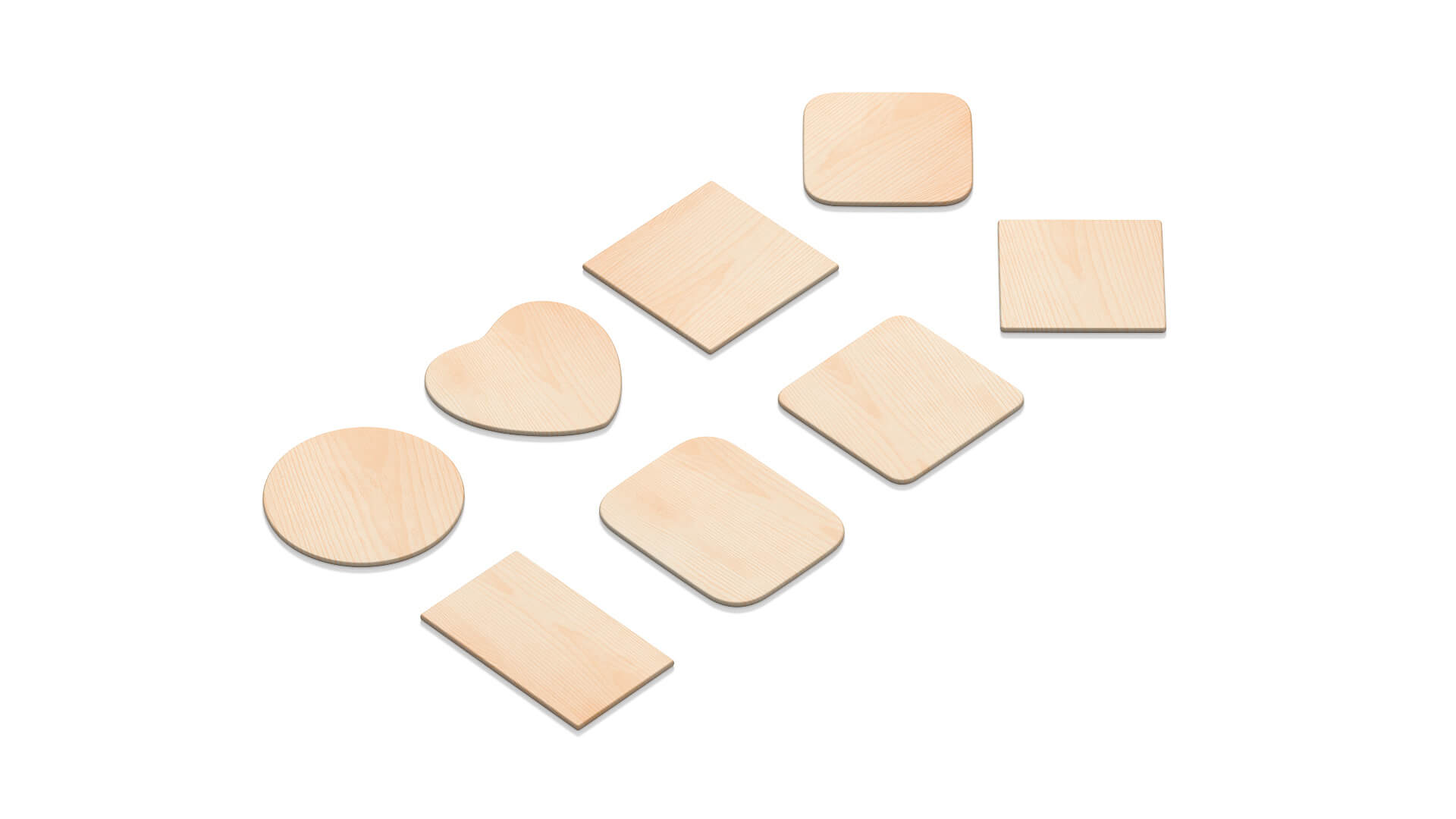 Wood Plate 8 Types - Round Square Rhombus Rectangle Board 3D Model by ...