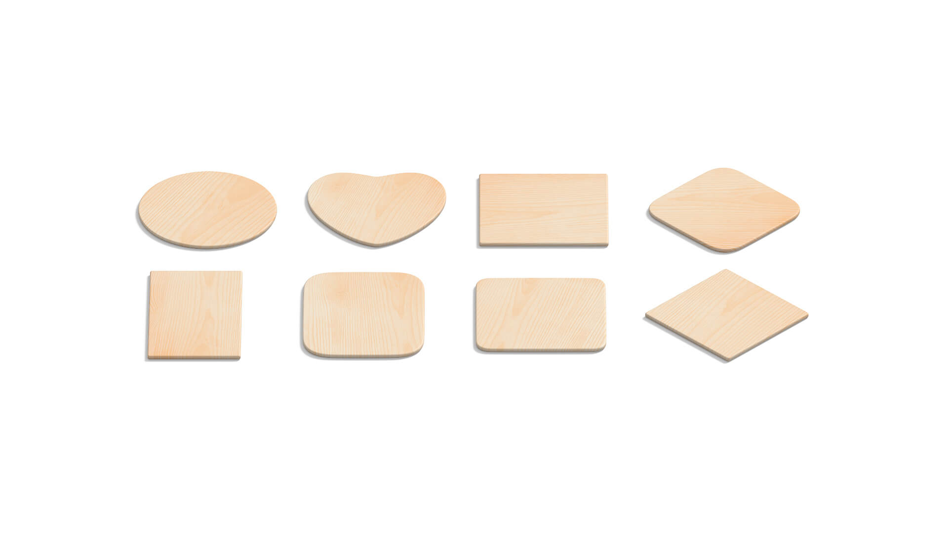 Wood Plate 8 Types - Round Square Rhombus Rectangle Board 3D Model by ...