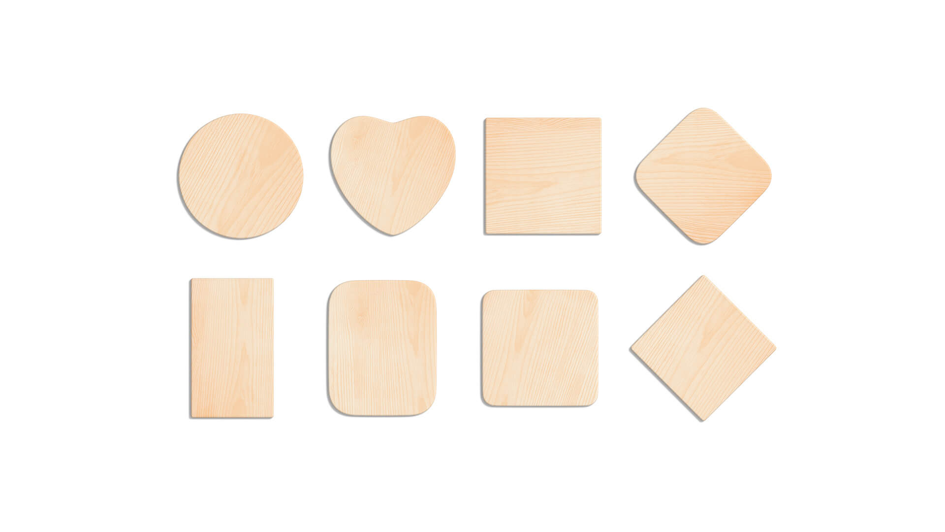 Wood Plate 8 Types - Round Square Rhombus Rectangle Board 3D Model by ...