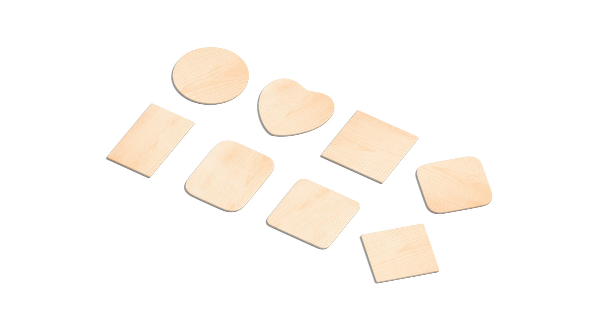 Wood Plate 8 Types - Round Square Rhombus Rectangle Board 3D Model by ...