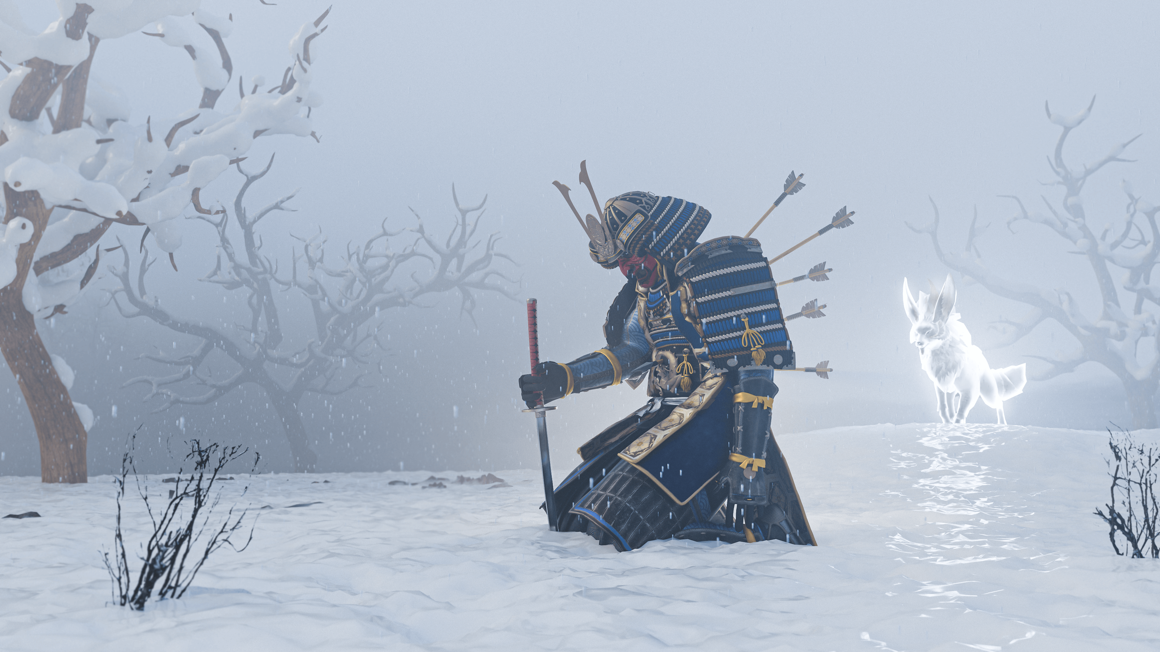 Kitsune The Frosted Spirit 3D Render, Digital Art by Red_xamurai