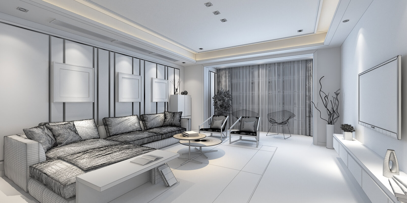 Parlor Modern Living Room 10 - 3D Model by Redbunny
