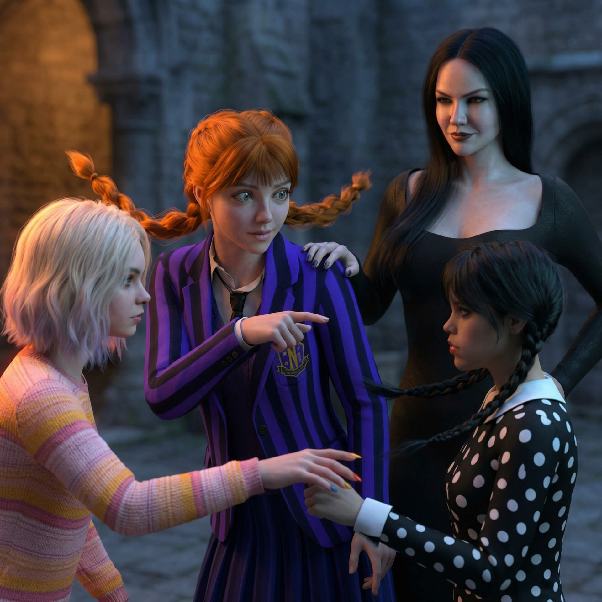 Wednesday Characters 3D Render, Digital Art by redmagnet