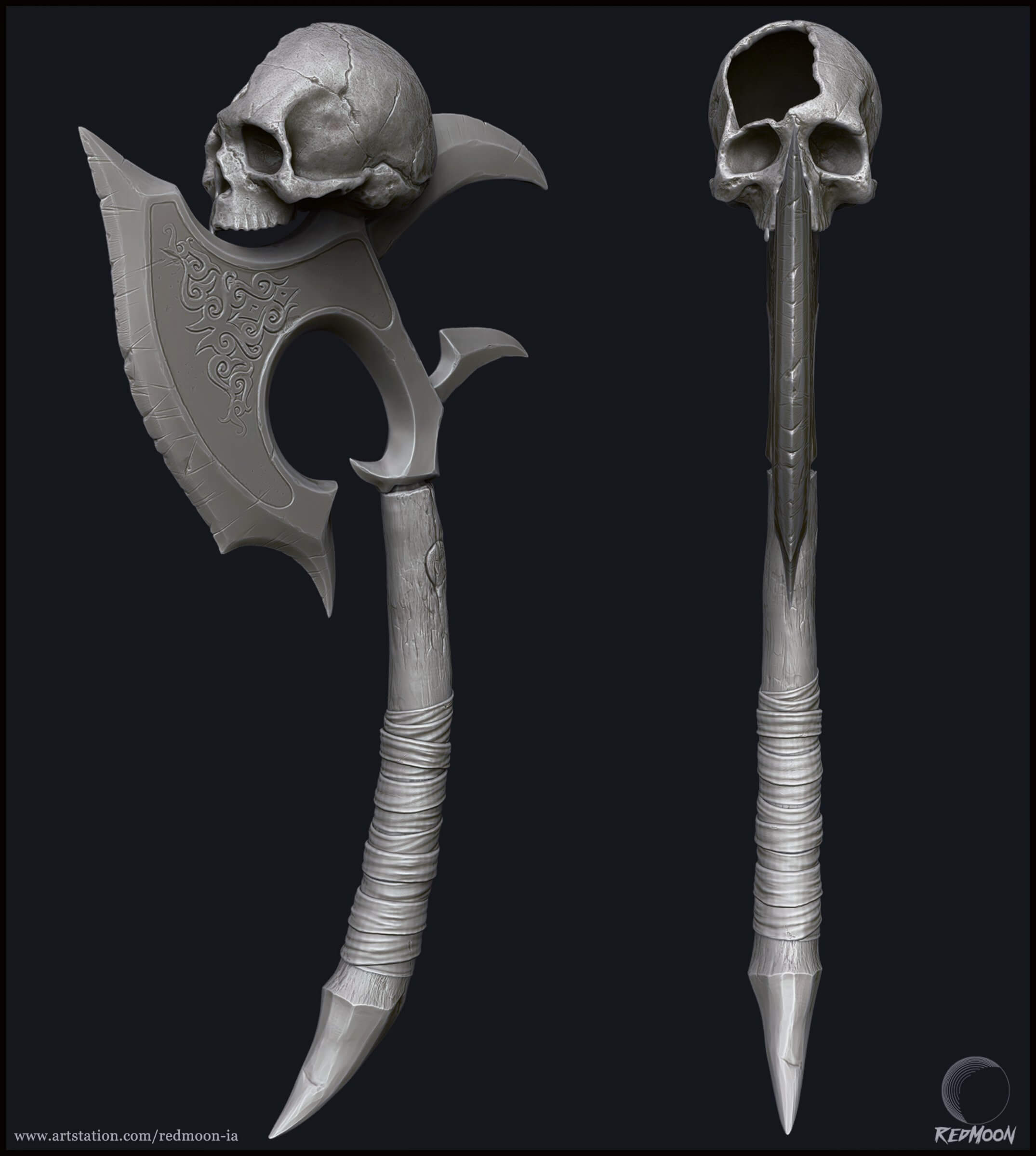 Skull Axe - 3D Model by Redmoon
