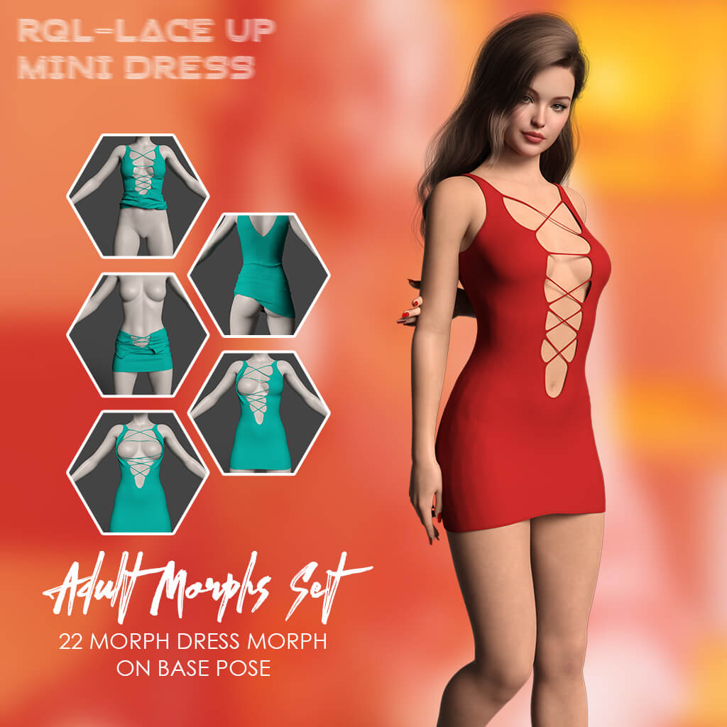Rql dForce Lace Up Mini Dress for G8F & G8.1F - Daz Content by RedQLips