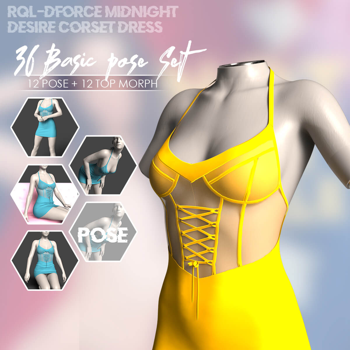 RQL-dForce Midnight Desire Corset Dress for G8F & G8.1F Daz Content by RedQLips