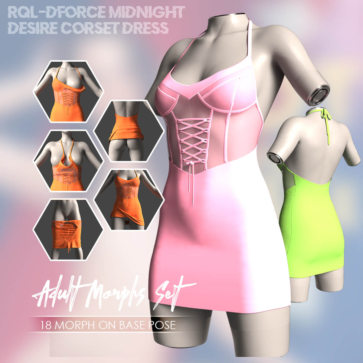RQL-dForce Midnight Desire Corset Dress for G8F & G8.1F Daz Content by RedQLips