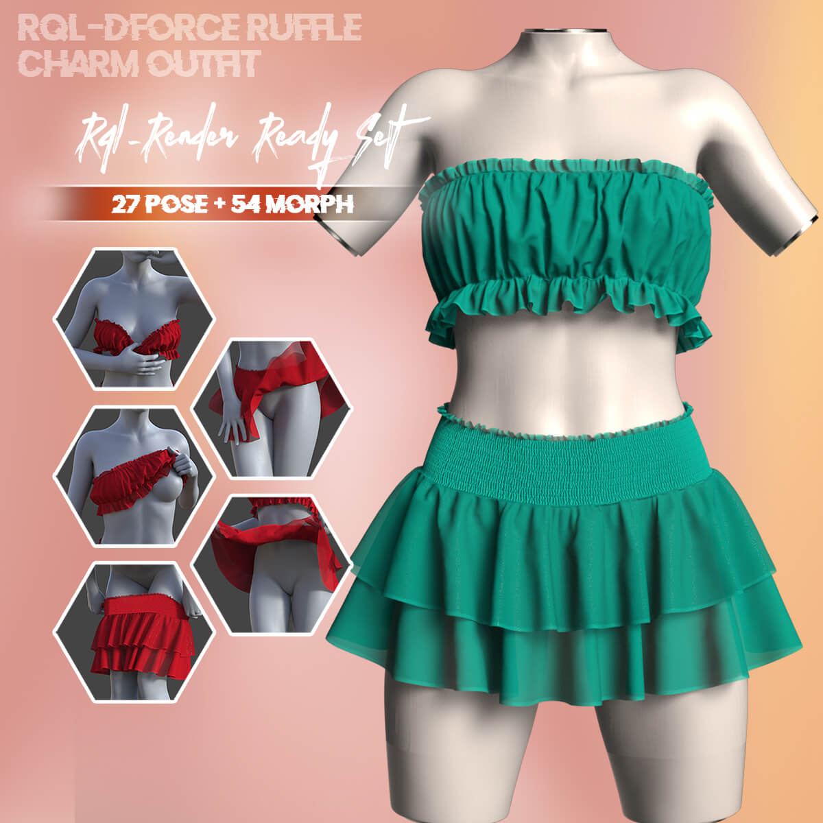 RQL-dForce Ruffle Charm Outfit G8F & G8.1F Daz Content by RedQLips