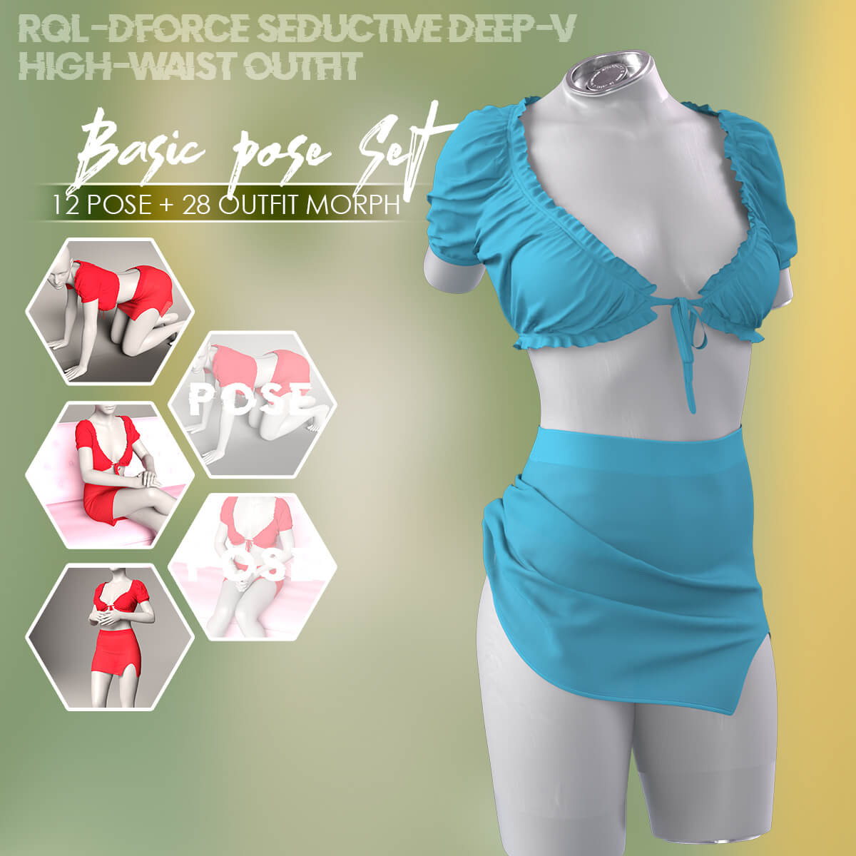 Rql-dForce Seductive Deep-V High-Waist Outfit for G8F & Daz Content by RedQLips