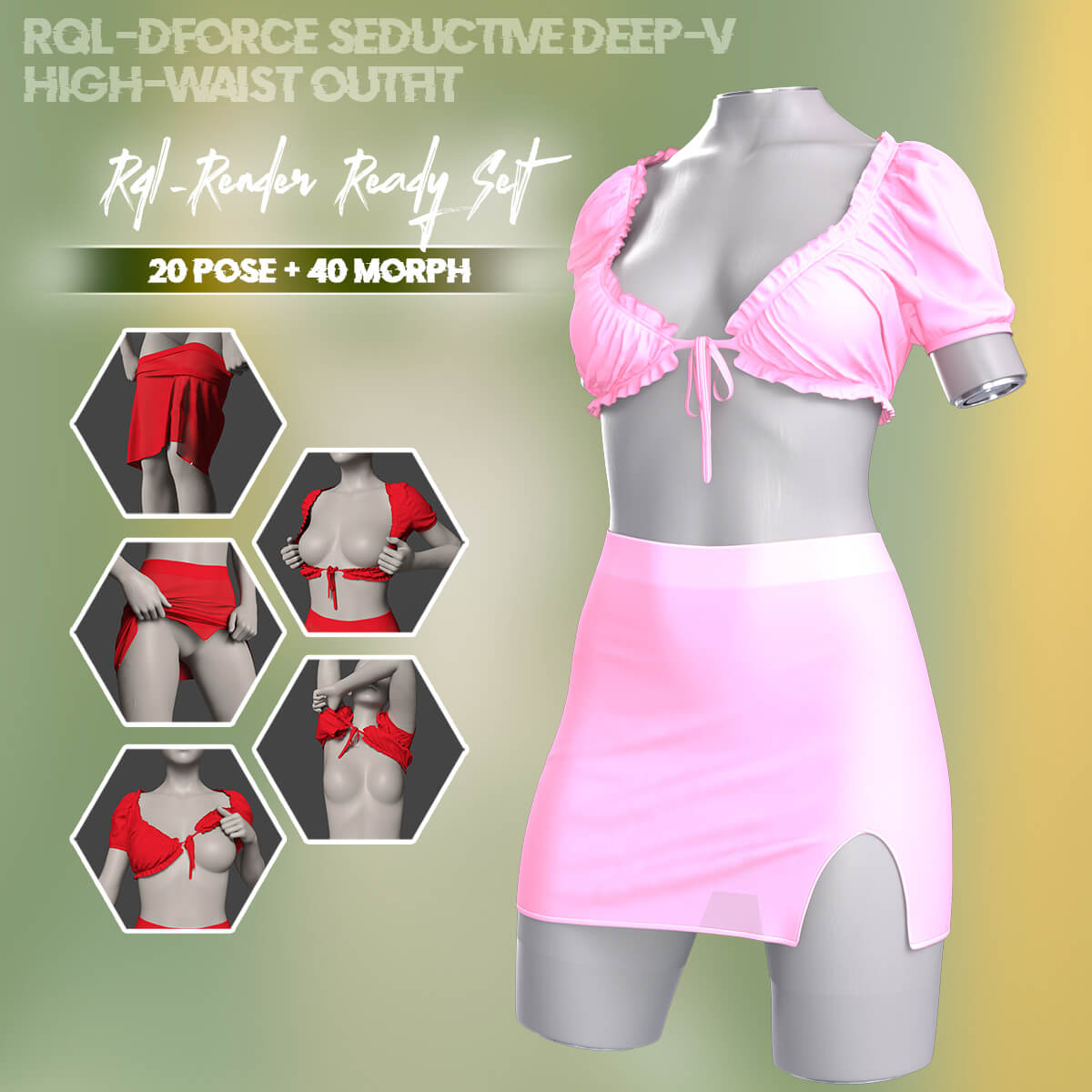Rql-dForce Seductive Deep-V High-Waist Outfit for G8F & Daz Content by RedQLips