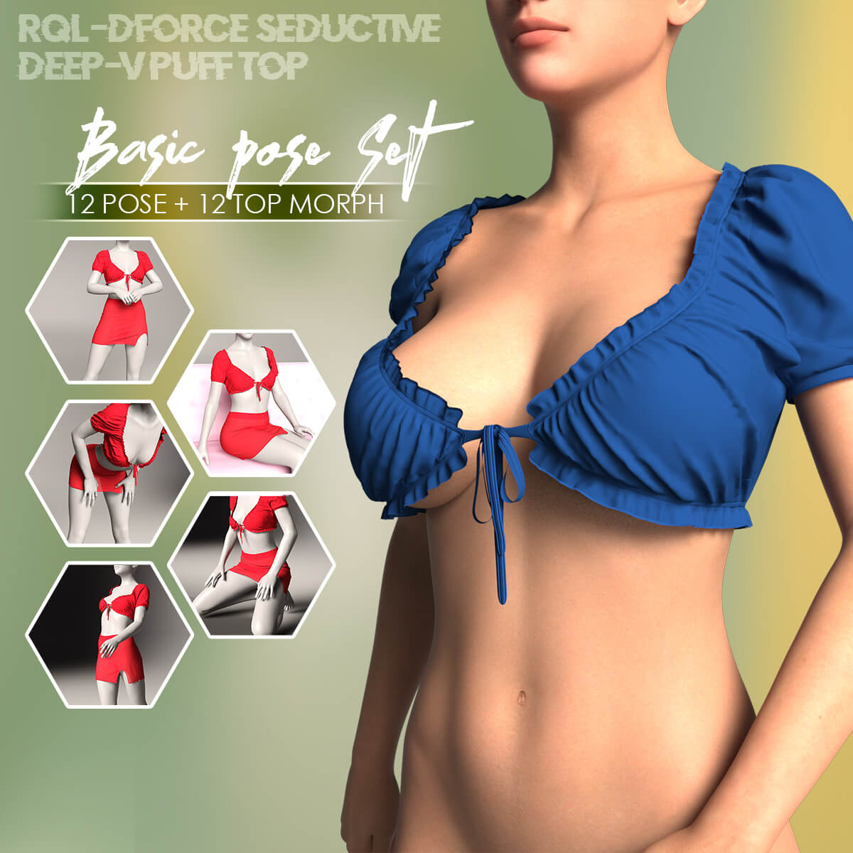 Rql-dForce Seductive Deep-V Puff Top G8F & G8.1F Daz Content by RedQLips