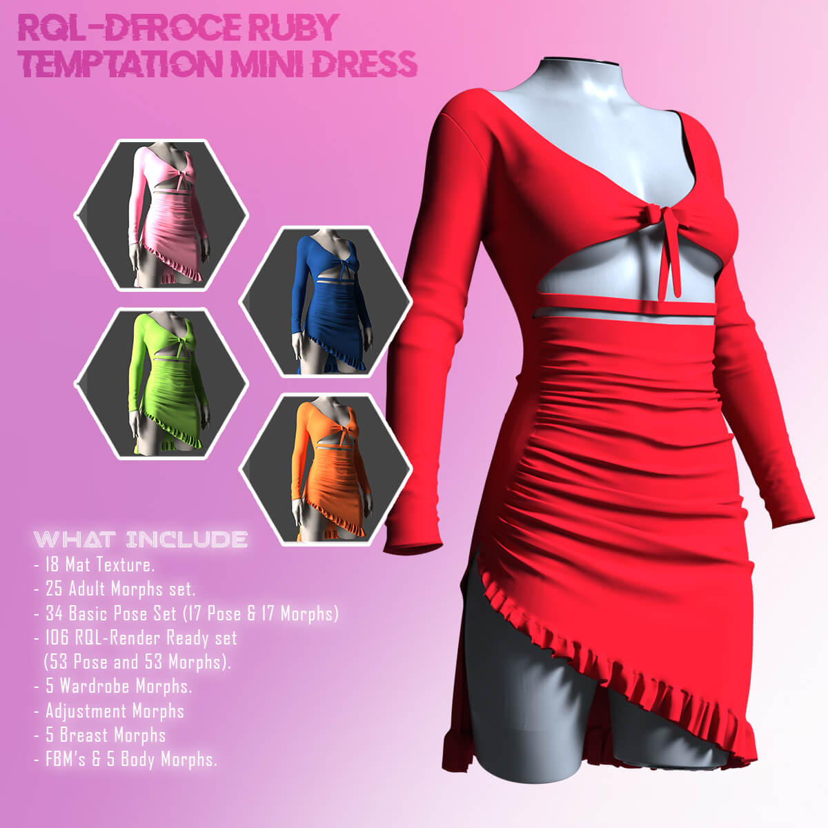 RQL-dFroce Ruby Temptation Mini Dress G8F & G8.1F Daz Content by RedQLips