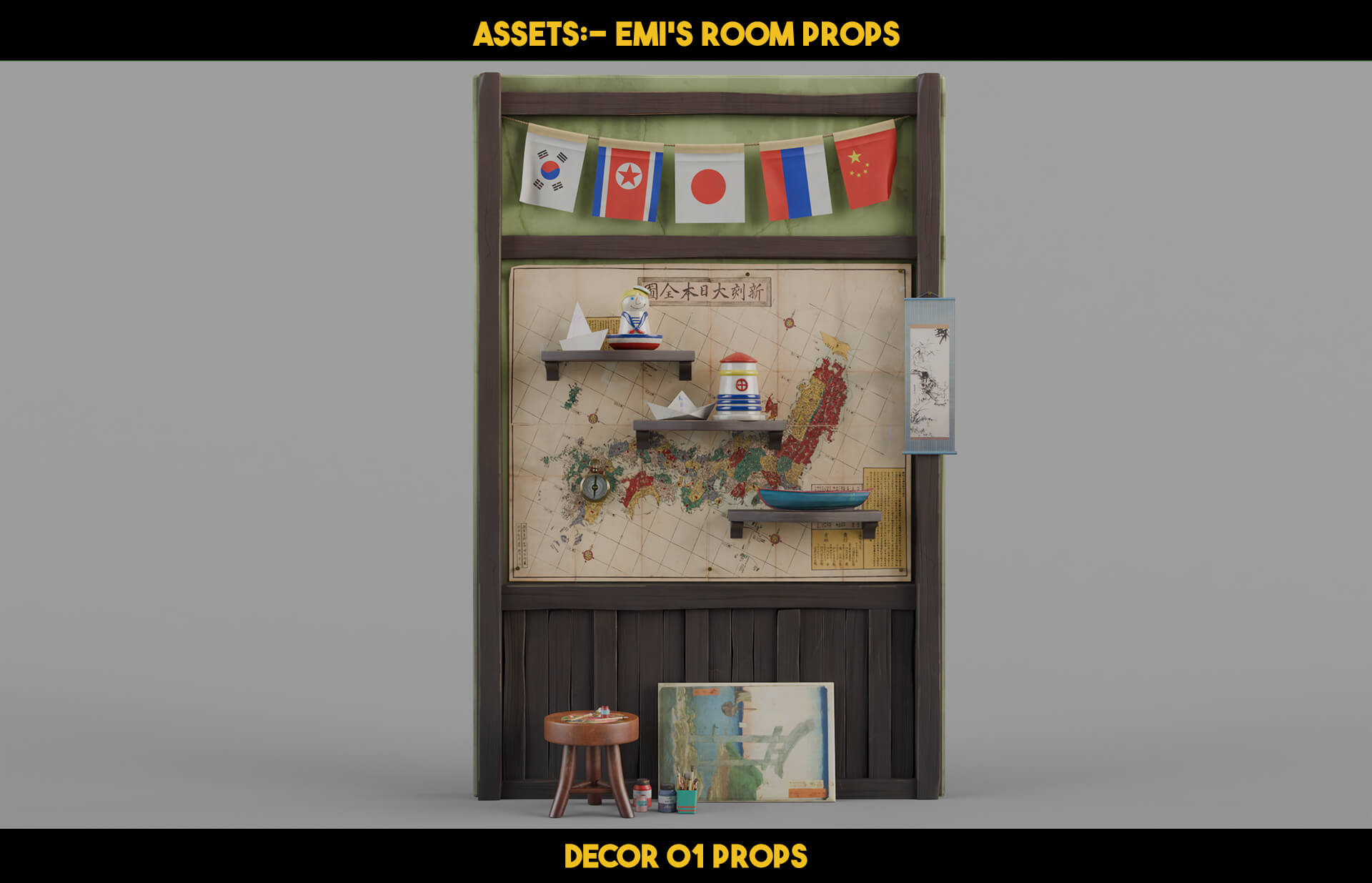 Emi's Room - Decor 01 Props 3D Model by redrust