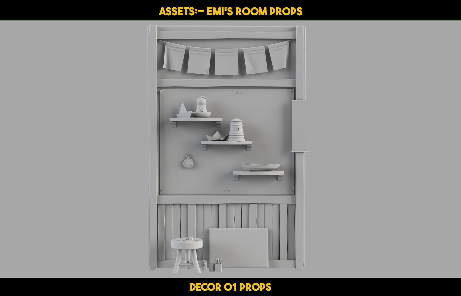 Emi's Room - Decor 01 Props 3D Model by redrust