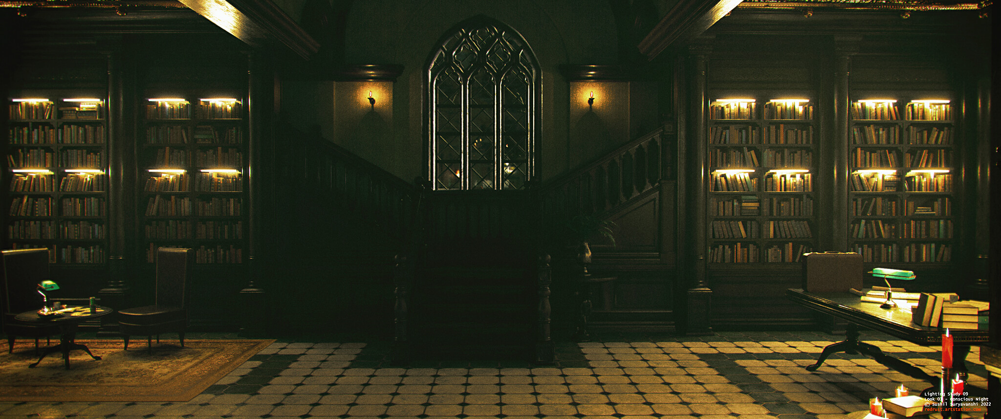 LS 09 THE GOTHIC LIBRARY 3D Render, Digital Art by redrust