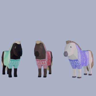 Set of Low Poly Ponies With Sweaters - 3D Model by renatay