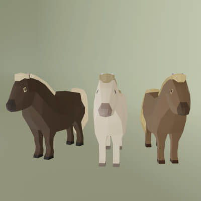 Set of Low Poly Ponies - 3D Model by renatay