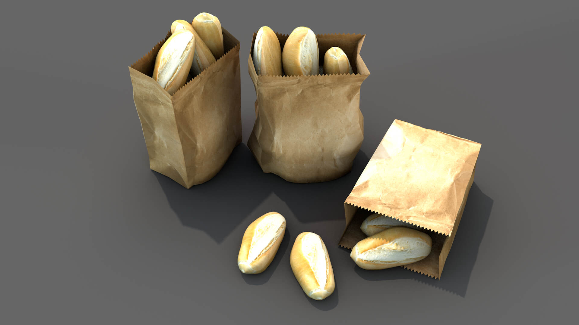 Bag With French Bread - 3D Model by renatodalle