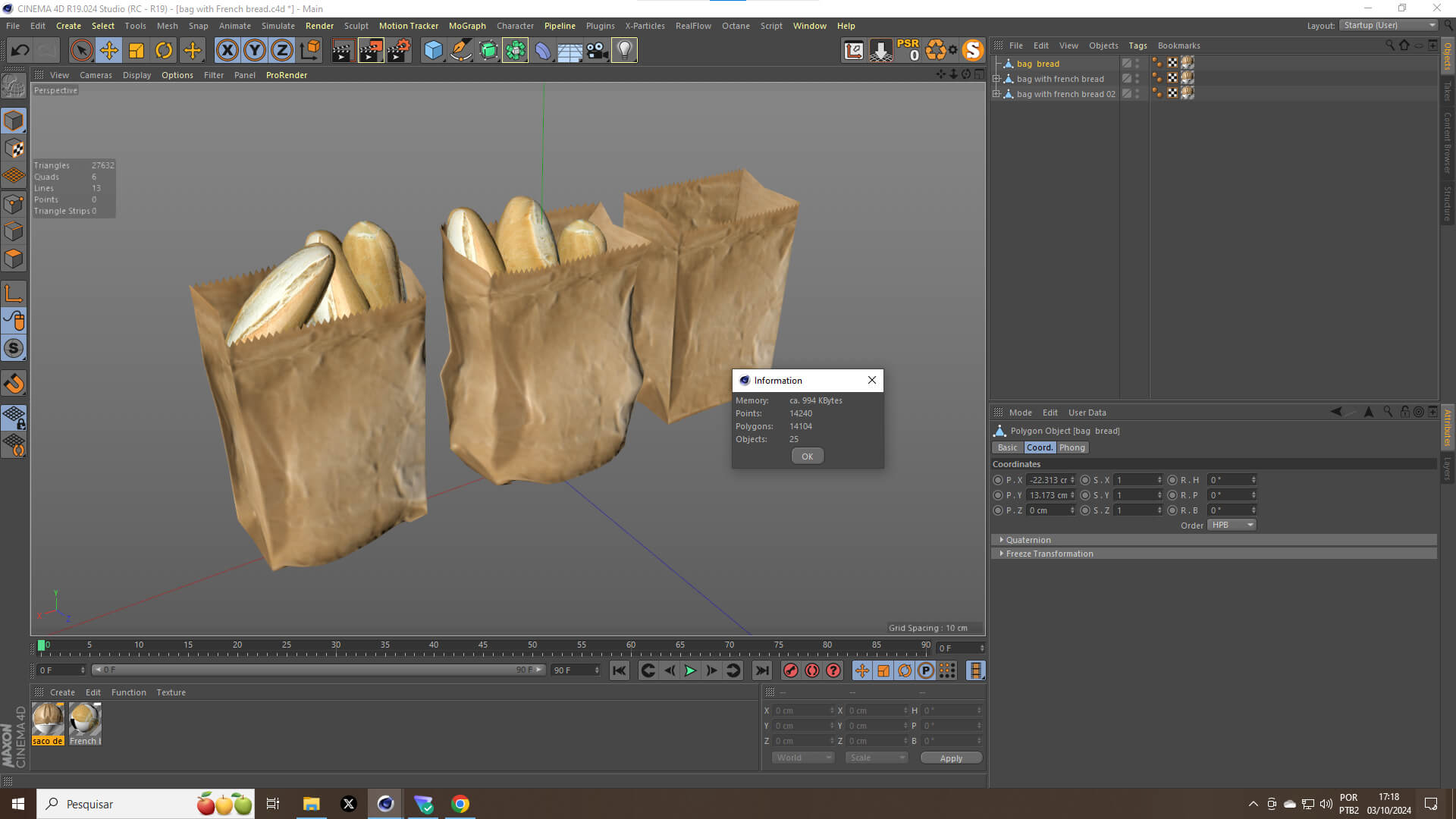 Bag With French Bread - 3D Model by renatodalle