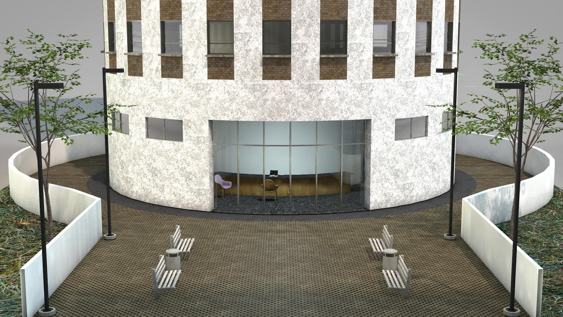 Commercial Cylindrical Building - 3D Model by renatodalle