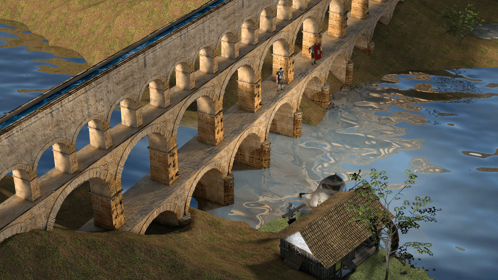 Roman Empire aqueduct. 3D Render, Digital Art by renatodalle