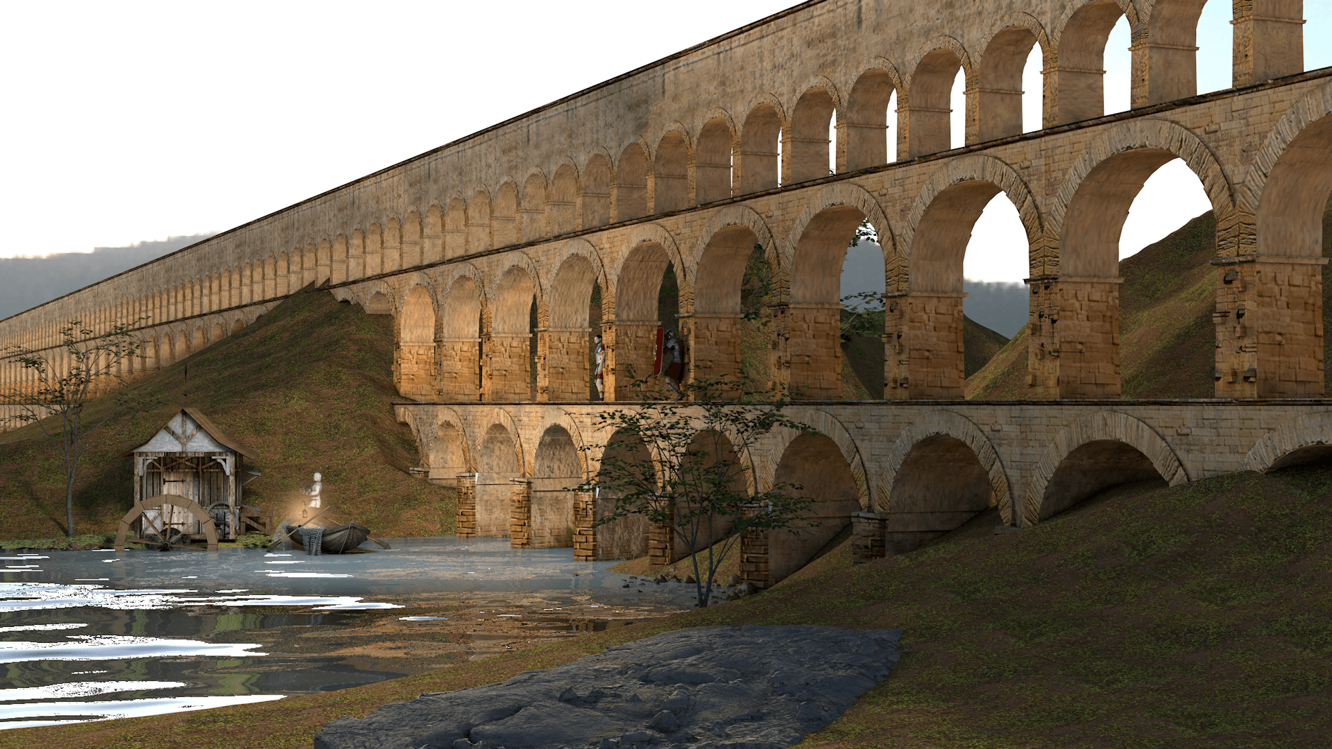 Roman Empire aqueduct. 3D Render, Digital Art by renatodalle