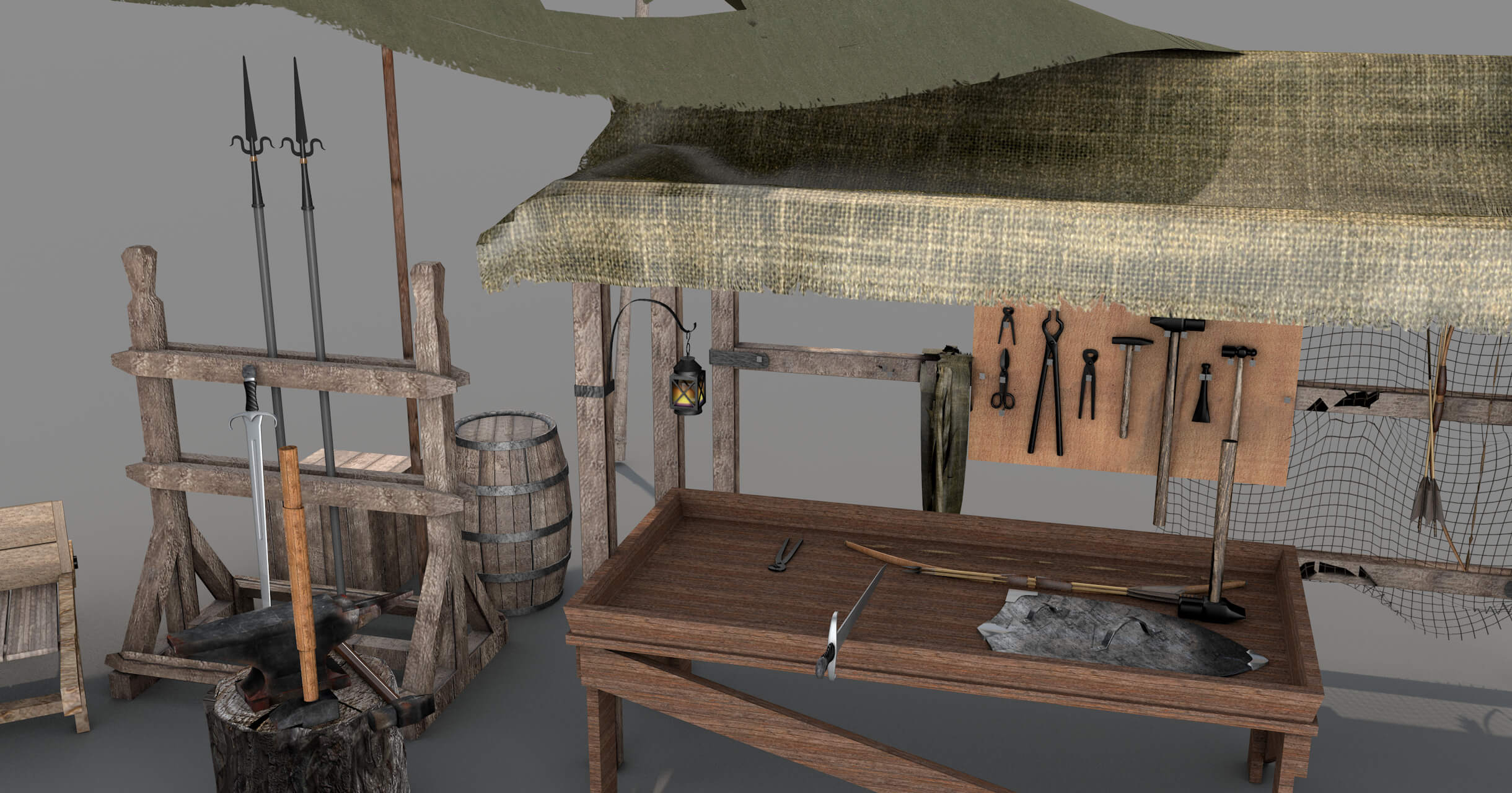 Medieval Market Stall 02 - 3D Model by renatodalle