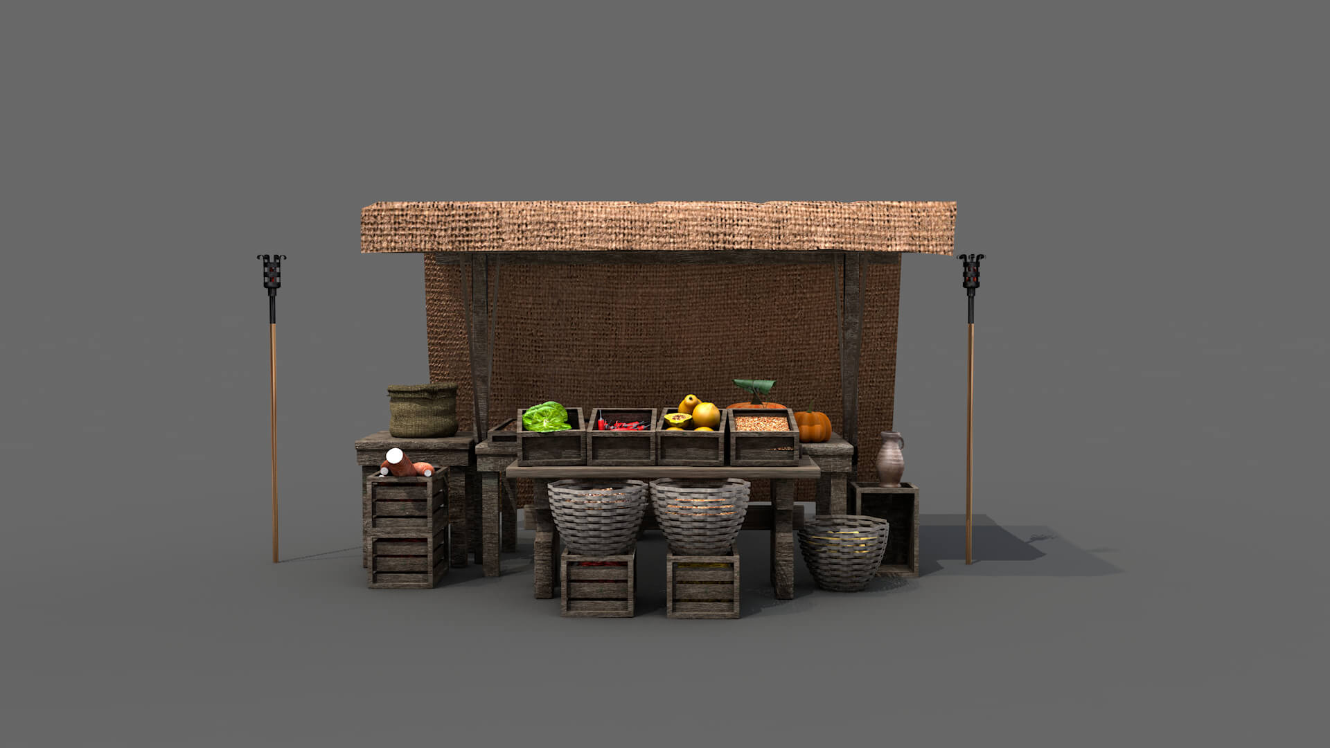 Medieval Market Stall 01 - 3D Model by renatodalle