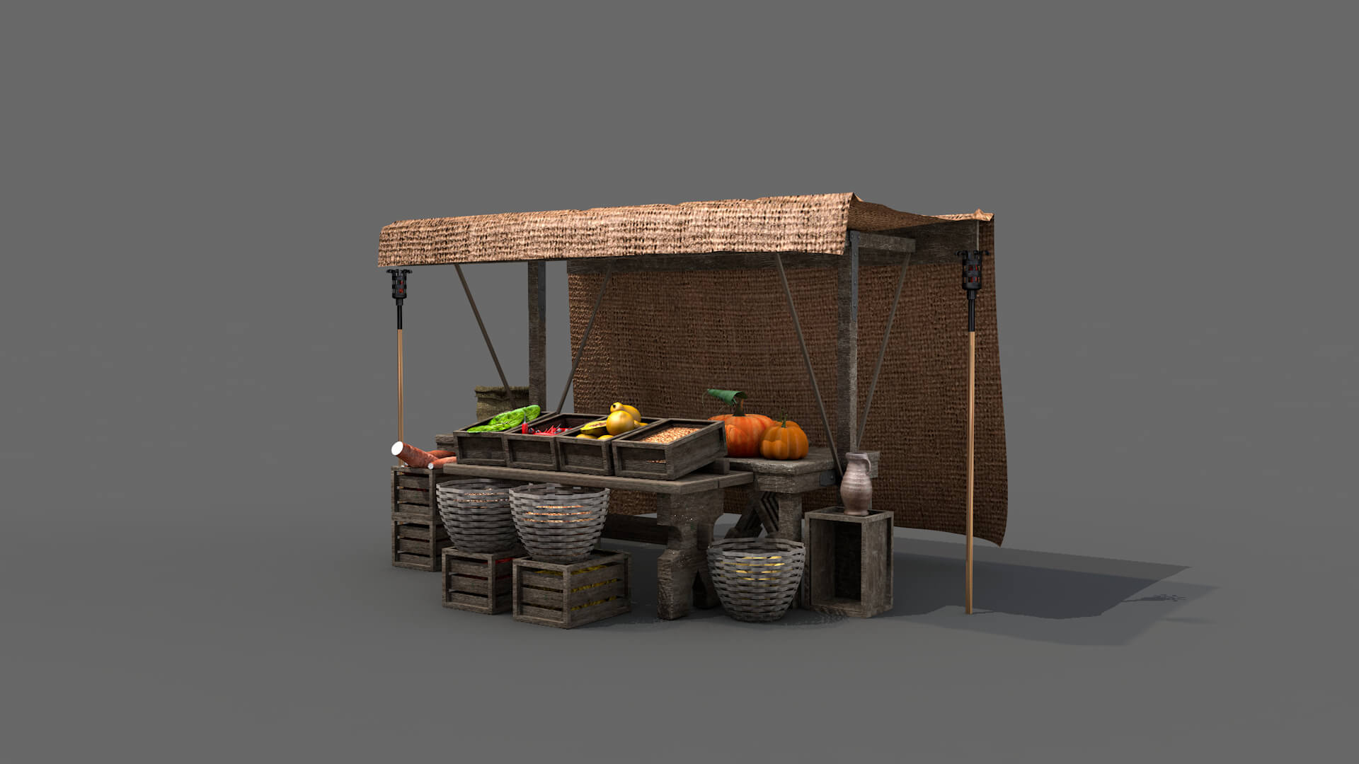 Medieval Market Stall 01 - 3D Model by renatodalle