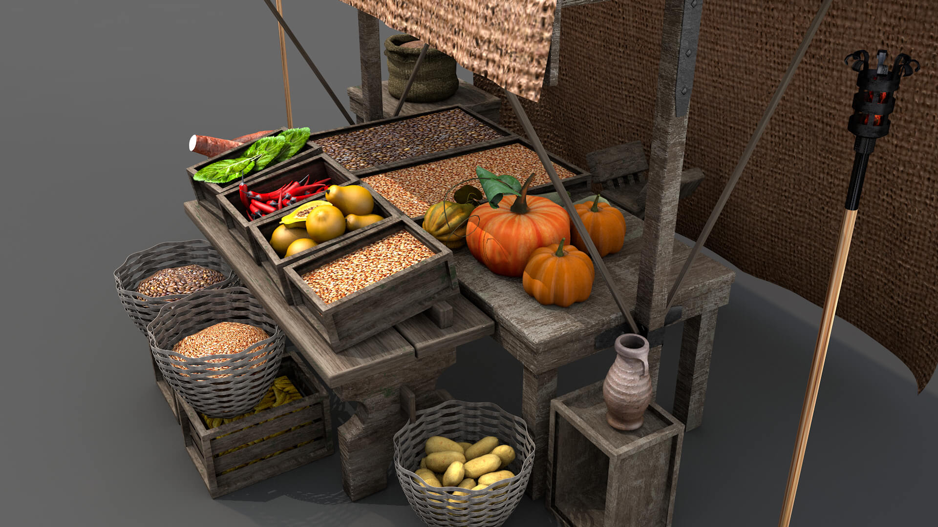 Medieval Market Stall 01 - 3D Model by renatodalle