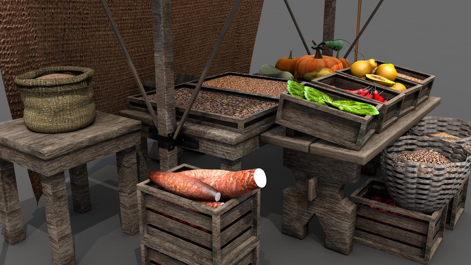 Medieval Market Stall 01 - 3D Model by renatodalle