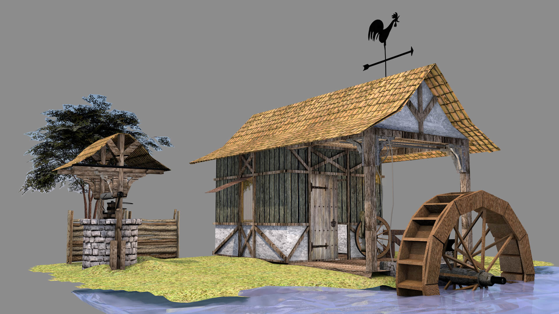 Medieval Water Wheel - 3D Model by renatodalle