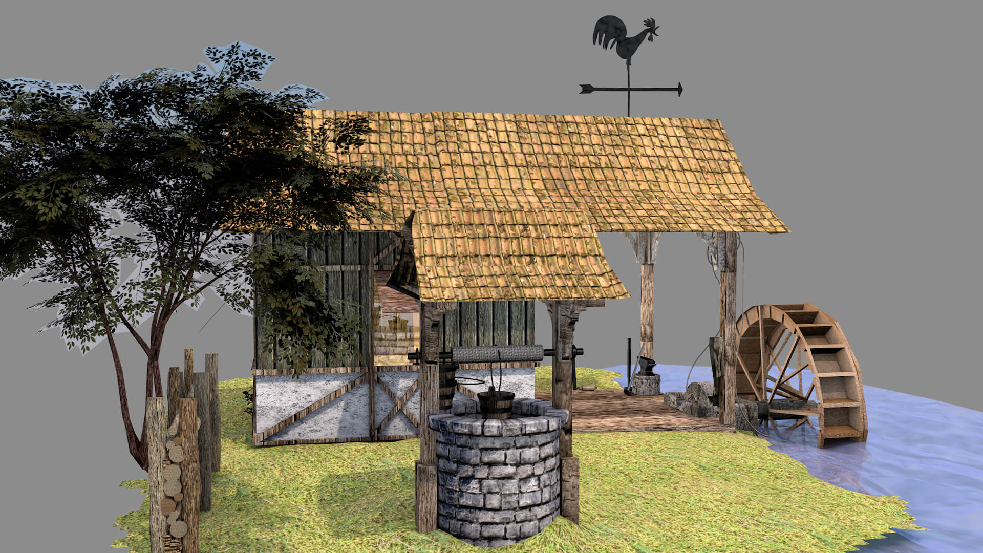 Medieval Water Wheel - 3D Model by renatodalle