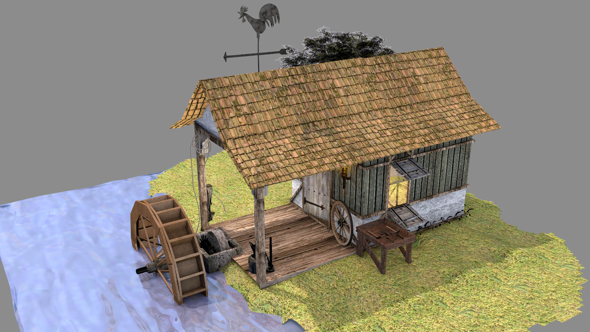 Medieval Water Wheel - 3D Model by renatodalle