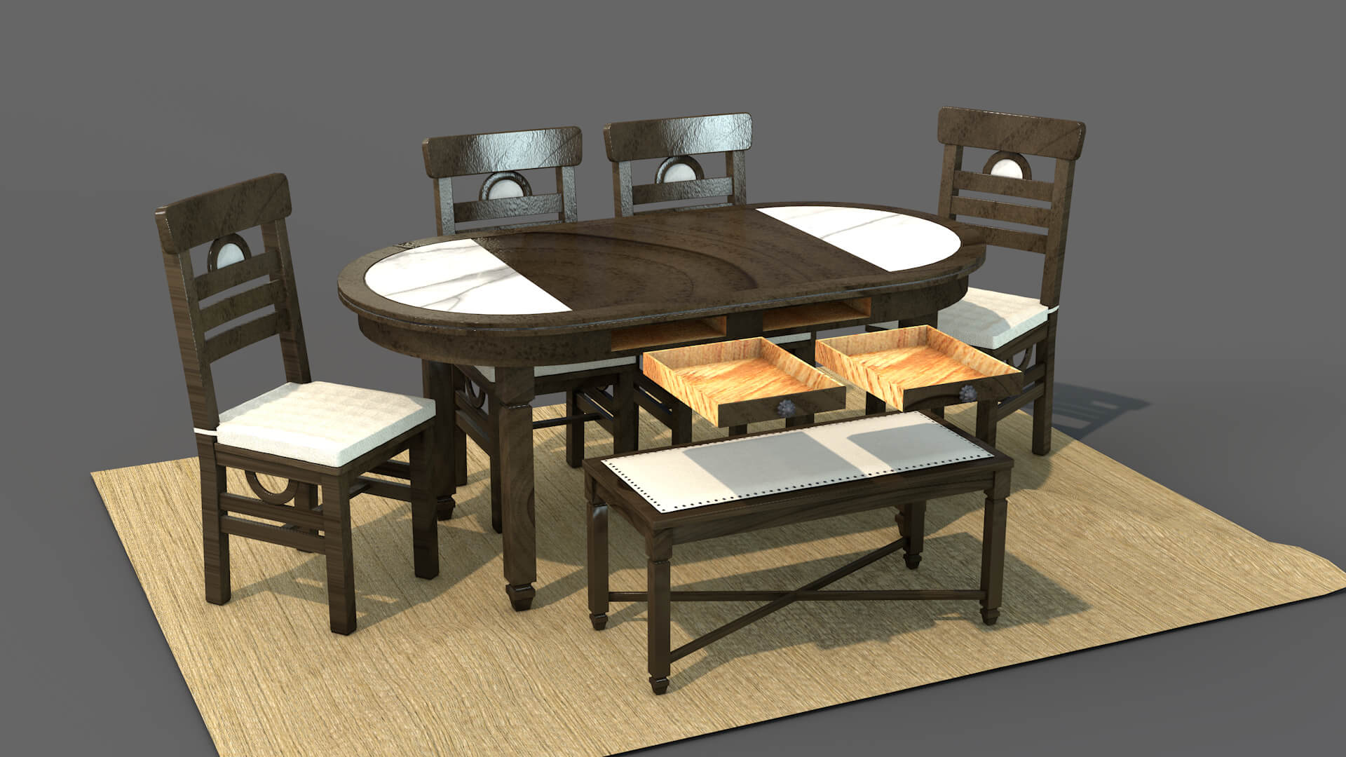 Rustic Dining Table Moon - 3D Model by renatodalle
