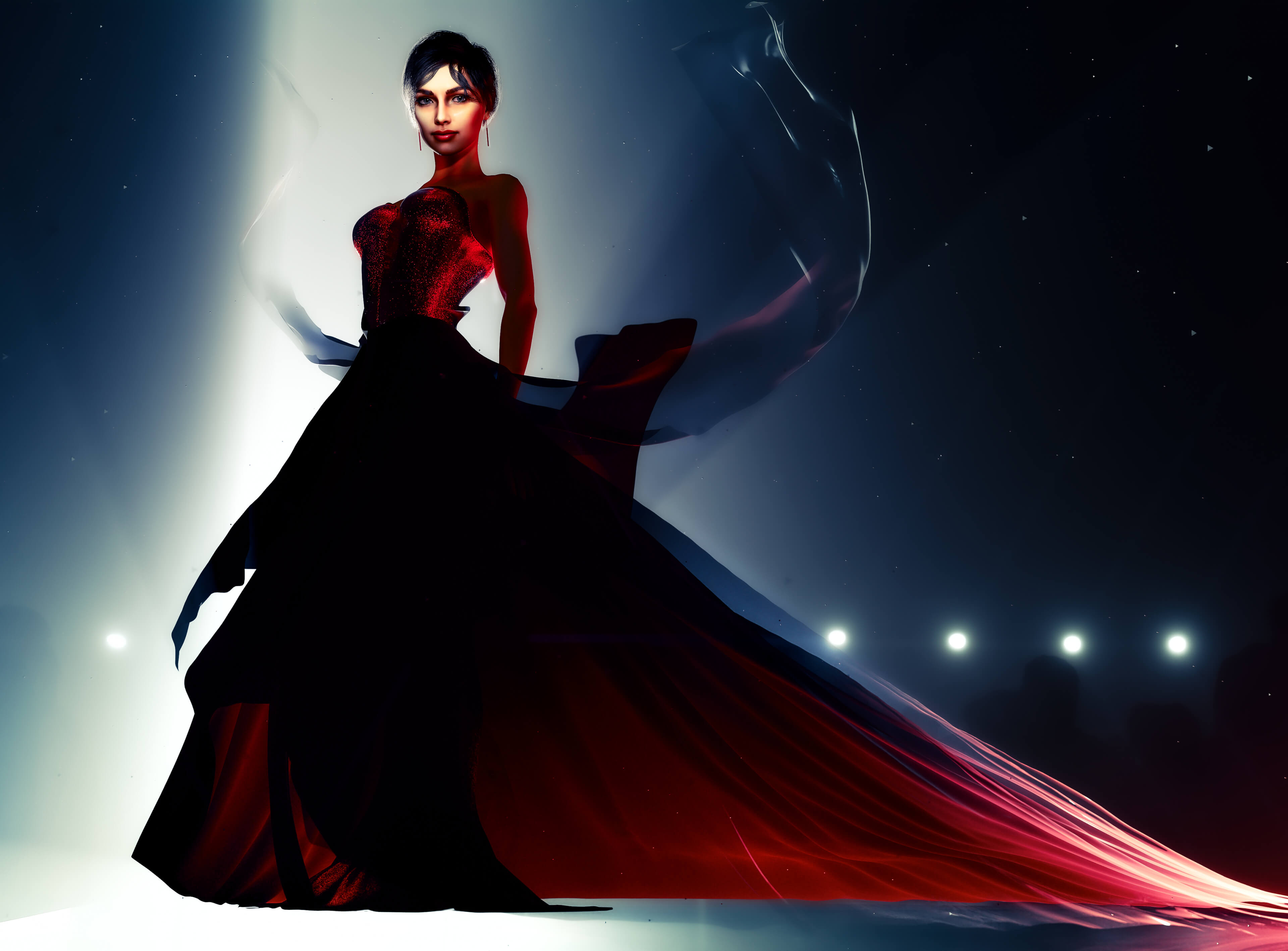 Stellar Eclipse a Digital Gown in Motion 3D Render