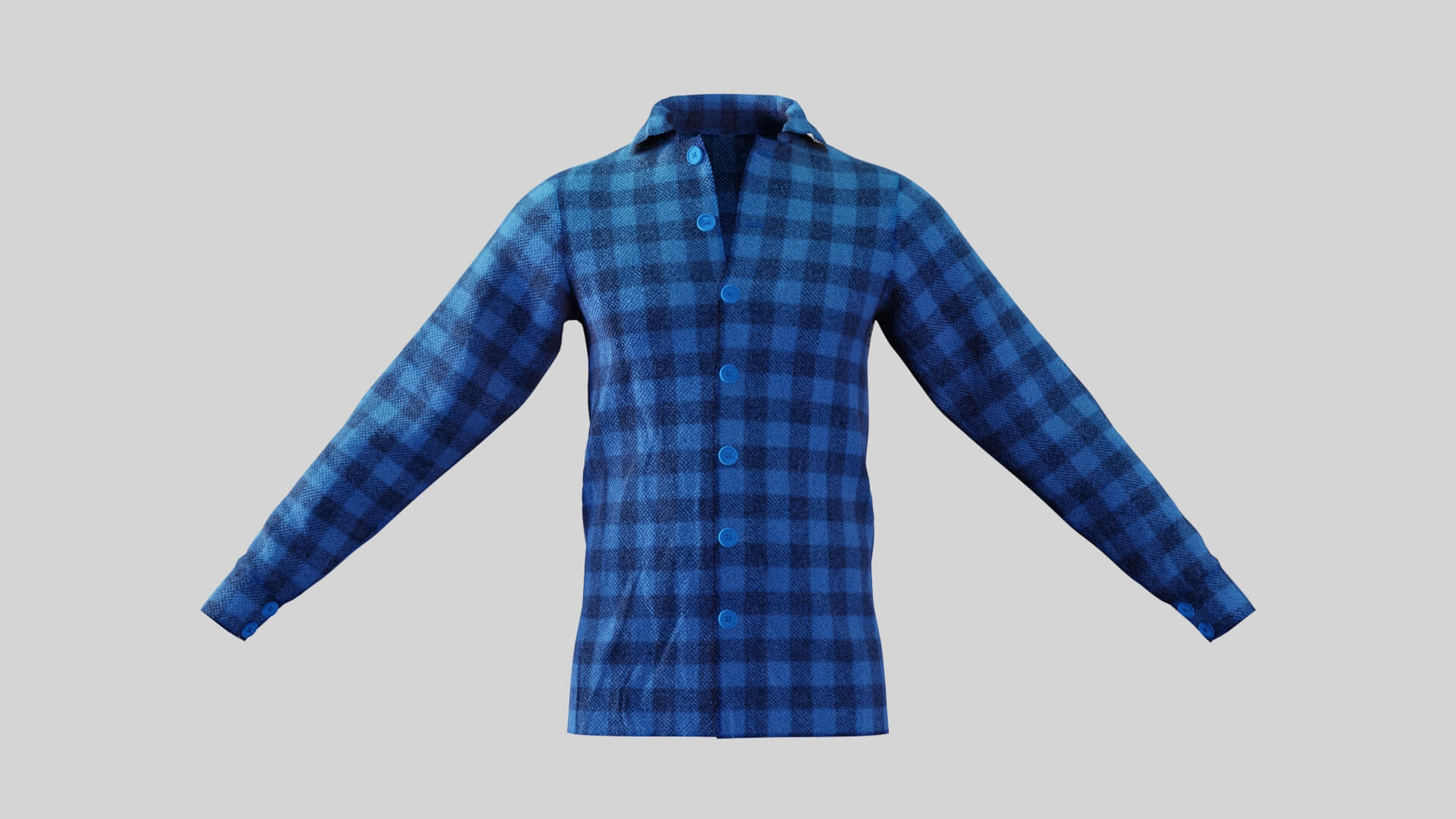 Male Shirt 01 Blue Fannel Checkered - 3D Model by Rever_Art