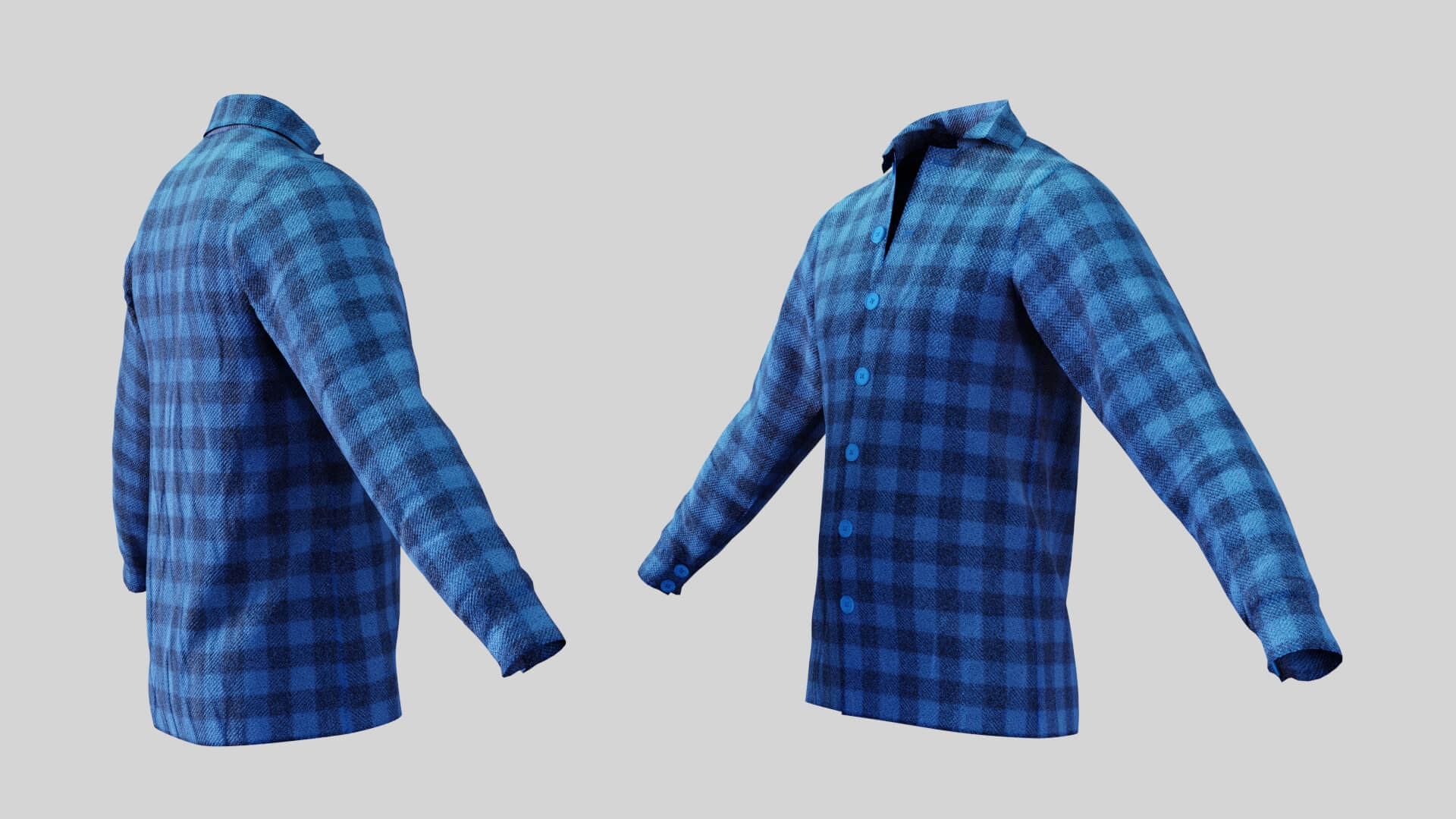 Male Shirt 01 Blue Fannel Checkered - 3D Model by Rever_Art